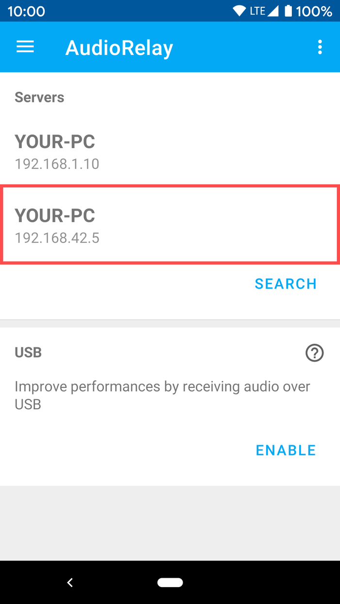 Stream audio via USB - AudioRelay